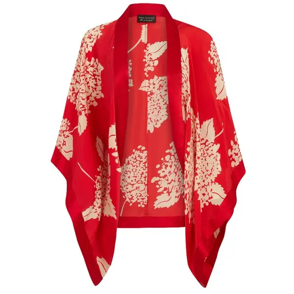 PRETTY ECCENTRIC Hydrangea Print Silk Blend Kimono Shrug