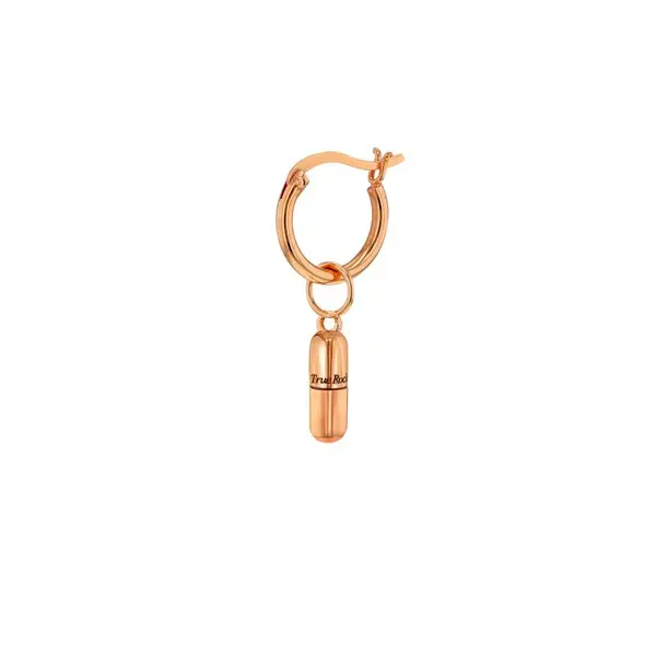 TRUE ROCKS 18kt Plated Mini Pill Charm Hoop Earring - Rose Gold