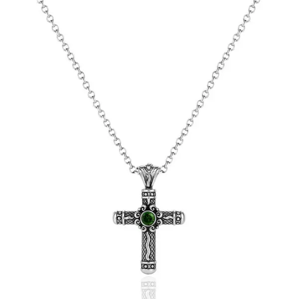 UNALOE Sterling Silver Cross Pendant Necklace With Emerald - Green/silver