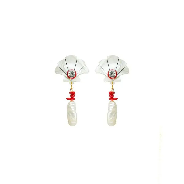 GISSA BICALHO Handmade Shell And Pearl Earrings - Red