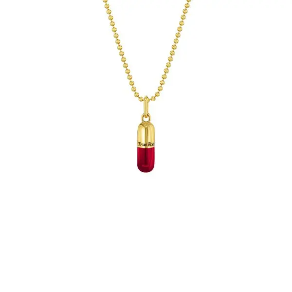 TRUE ROCKS Small Pill Pendant - Gold/red