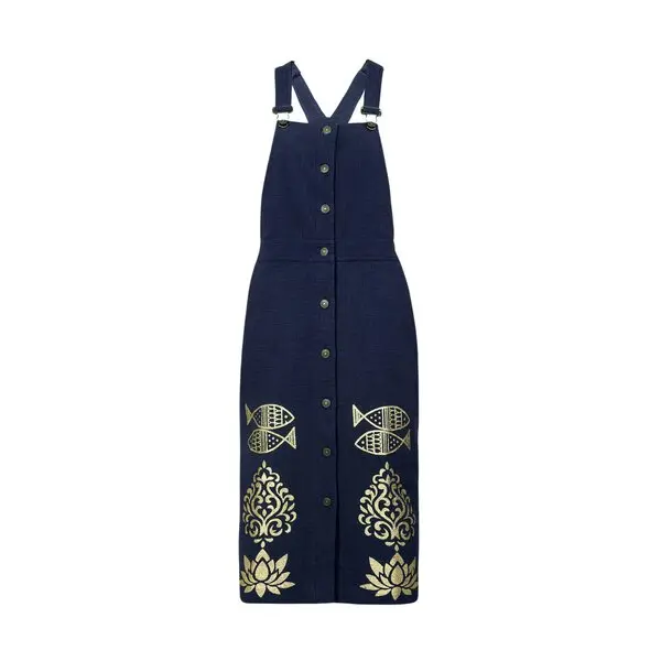 NESAVAALI Metallic Print Cotton Dungaree Dress - Blue