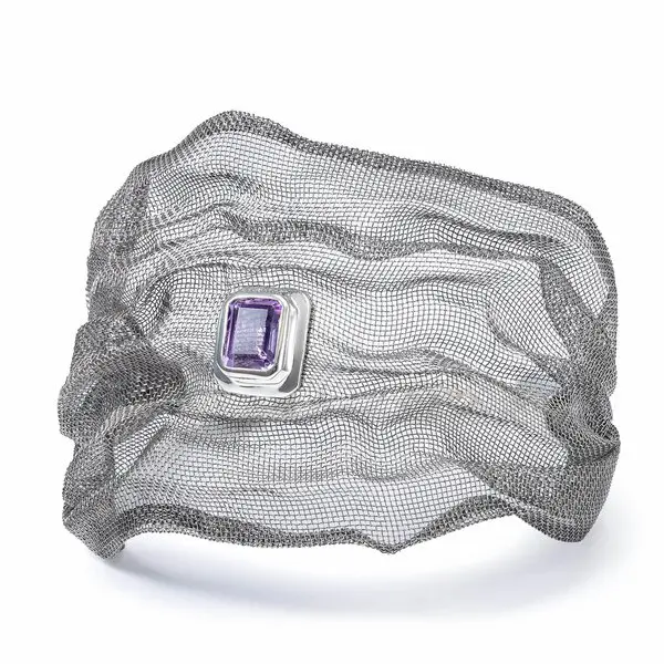 GERMAN KABIRSKI Kinui Titanium Mesh Bracelet With Amethyst - Silver