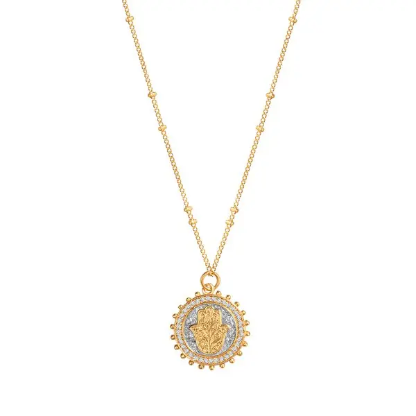 KARMA AND LUCK Plated Hamsa Medallion Necklace - Gold