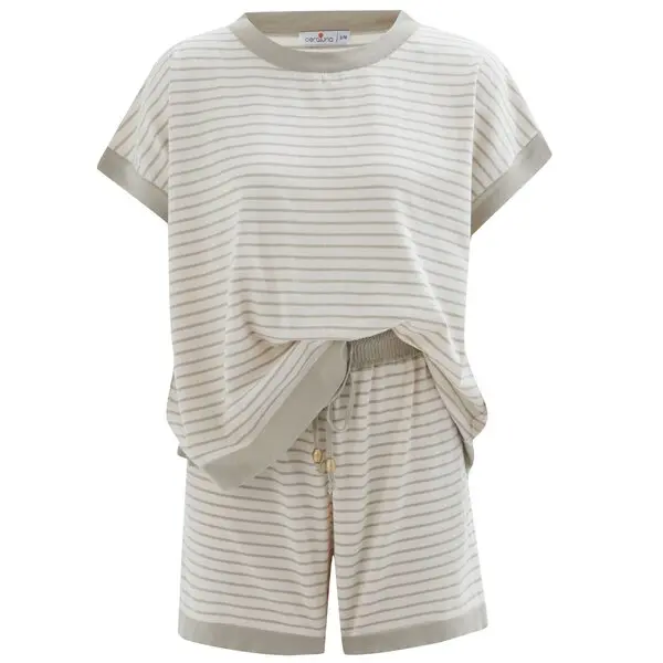PERALUNA Vera Knitted Blouse & Shorts Set - Green/white