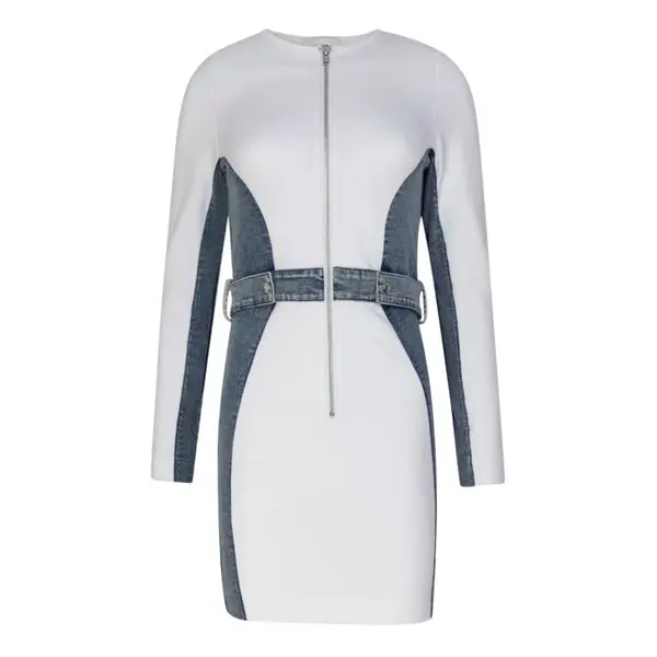 CIRCULAR PATH Paneled Denim Bodycon Dress - Blue/white