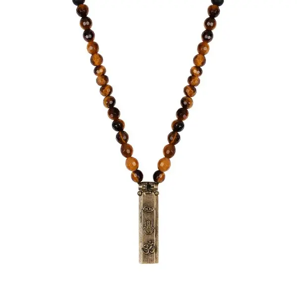 KARMA AND LUCK Tiger’s Eye & Onyx Gemstone Necklace - Black/brown