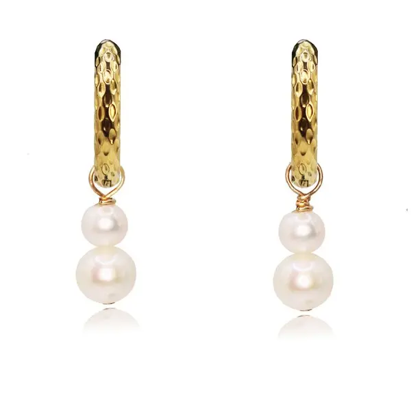 MARQUISE SWIM Hoop Earrings With Akoya Pearl Charm - Gold/white