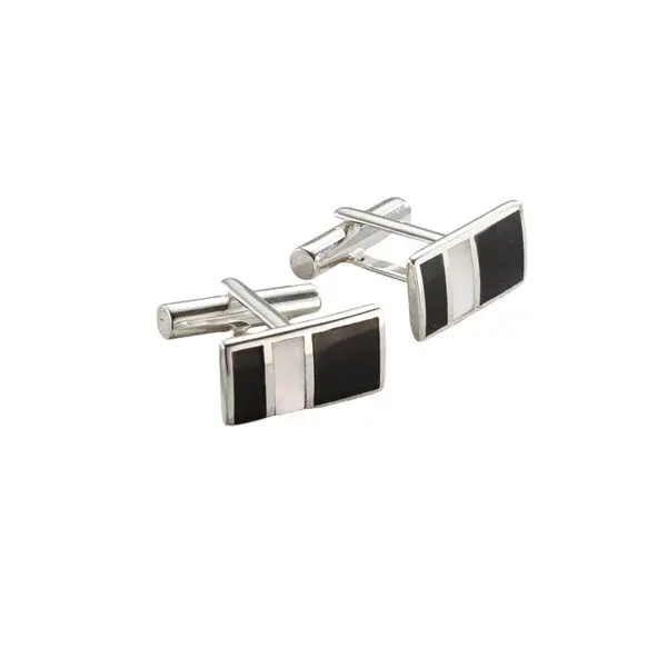 POSH TOTTY DESIGNS Black / White / Silver Onyx And Mother-of-pearl Cufflinks - Black/white/silver