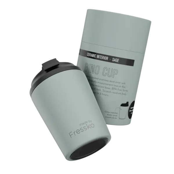FRESSKO Bino 8oz / 227ml Reusable Coffee Cup, Ceramic Sage - Green