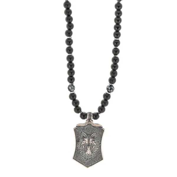 EBRU JEWELRY Spirit Onyx Wolf Beaded Necklace - Black/silver