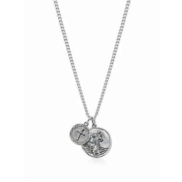 NIALAYA JEWELRY Saint Christopher Double Medallion Necklace - Silver