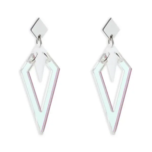 TOOLALLY Arrowheads Iridescent And White Frost Dangle Earrings - White/silver