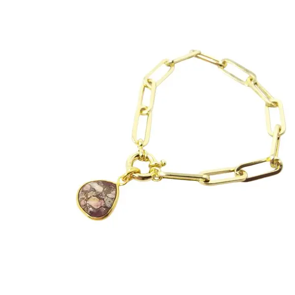 HARFI Gold Plated Pink Tourmaline Gemstone Bracelet - Yellow