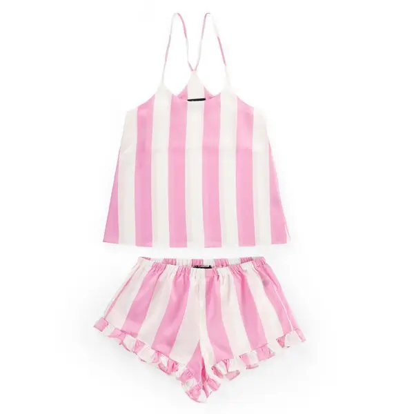 FAVETTE Silk Camisole And Shorts Set - White/pink