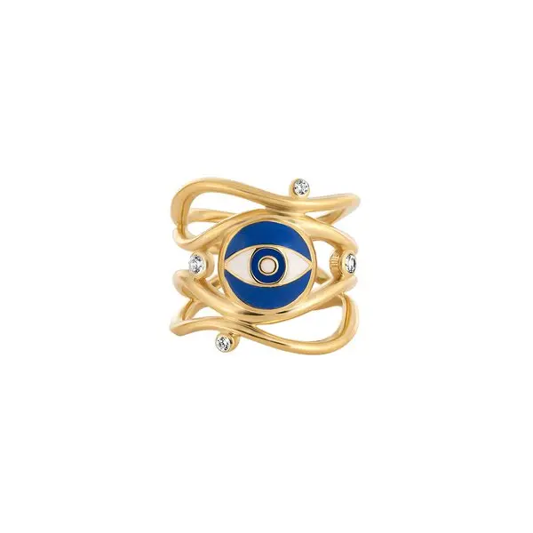 KARMA AND LUCK Guarded Serenity Evil Eye Ring - Gold/blue