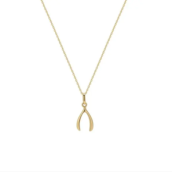 SPERO LONDON 9ct Solid Wishbone Pendant Necklace - Gold