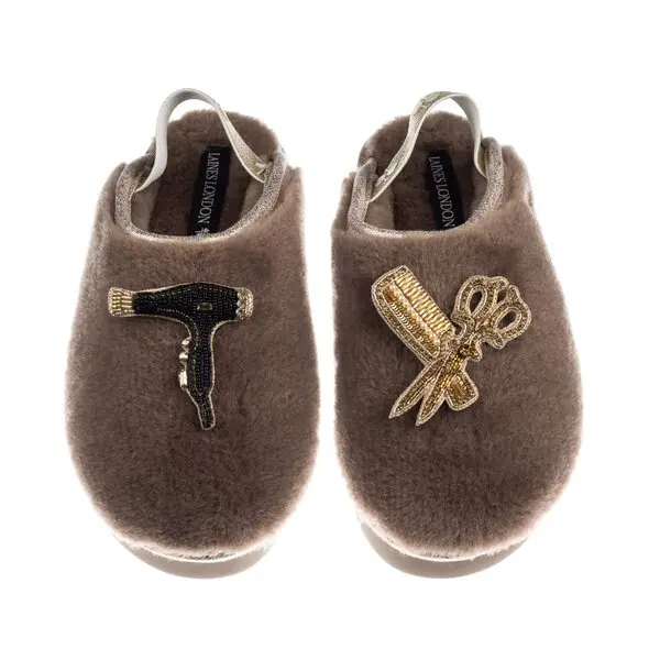 LAINES LONDON Flatform Cloud Slippers With Hairdresser Brooches - Brown/gold