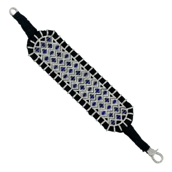 ARTISAN Sapphire And Diamond Statement Bracelet In Sterling Silver With Black Cord