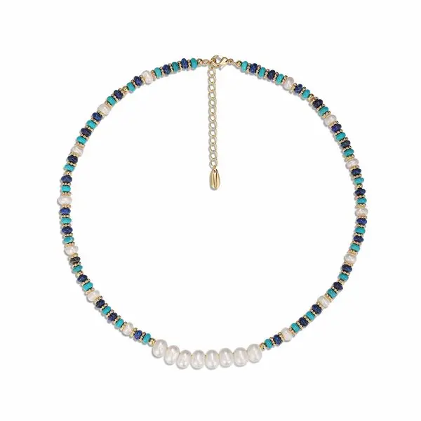 RETRO CHIC Thetis Beaded Necklace - Blue/gold/white
