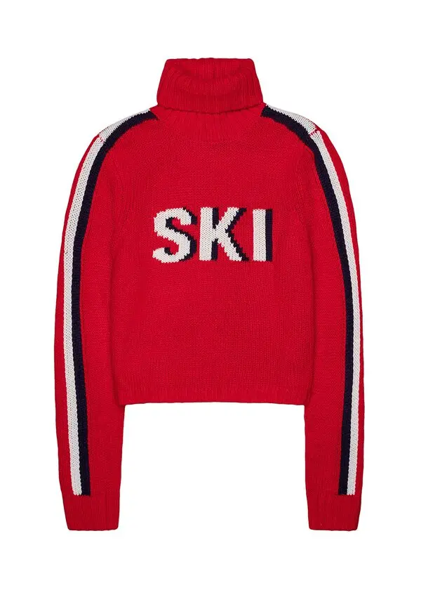 ELLSWORTH + IVEY Ribbed Jade Turtleneck Cropped Sweater - Red
