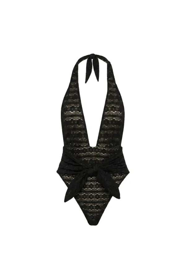 MONTCE Daisy Lace Tropez Tie-up One-piece - Black