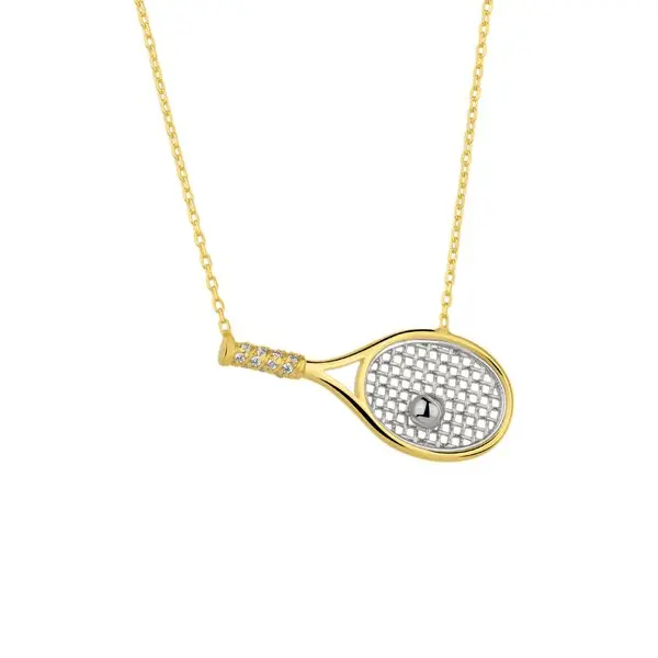 SPERO LONDON Sterling Silver Tennis Racket Pendant Necklace - Gold