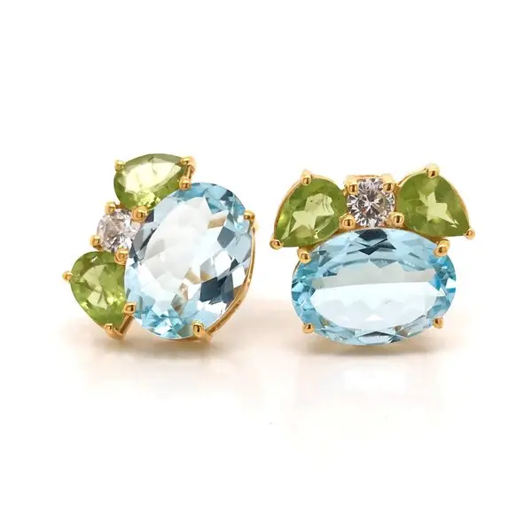 GEM BAZAAR JEWELLERY Blue Topaz And Peridot Statement Earrings - Blue/gold/green