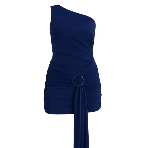 GROWNY One-shoulder Mini Dress With Circular Buckle Detail - Blue