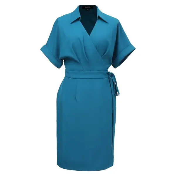 SMART AND JOY Wrap Dress With Italian Collar - Blue