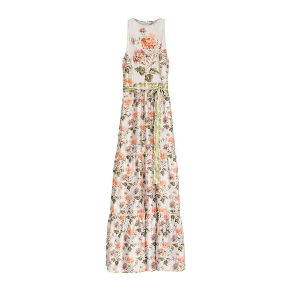 NIZA Sleeveless Maxi Dress With Floral Print - Brown