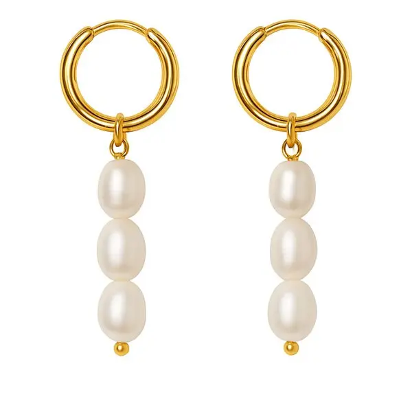 MY LITTLE NATURE Dangle Freshwater Pearl Hoop Earrings - Gold
