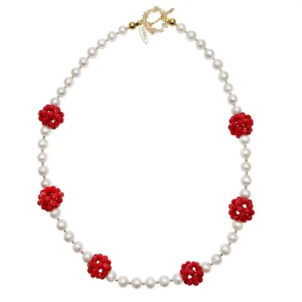FARRA Coral And Freshwater Pearls Statement Necklace - Red