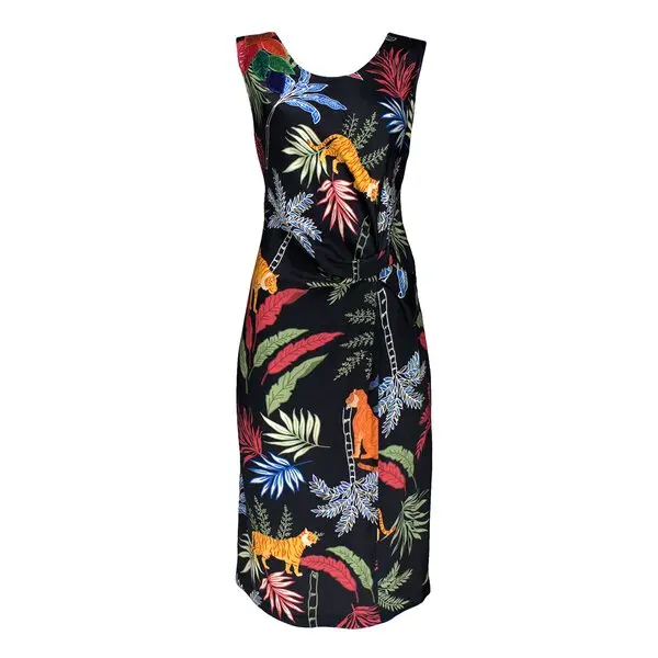 LALIPOP DESIGN Jungle-print Ecovero™ Satin Gathered-front Waist Dress - Black