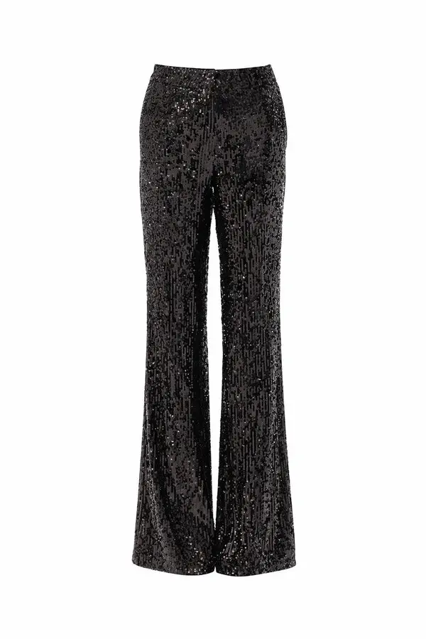 EXQUISE Sequin Embellished Wide Leg Pants