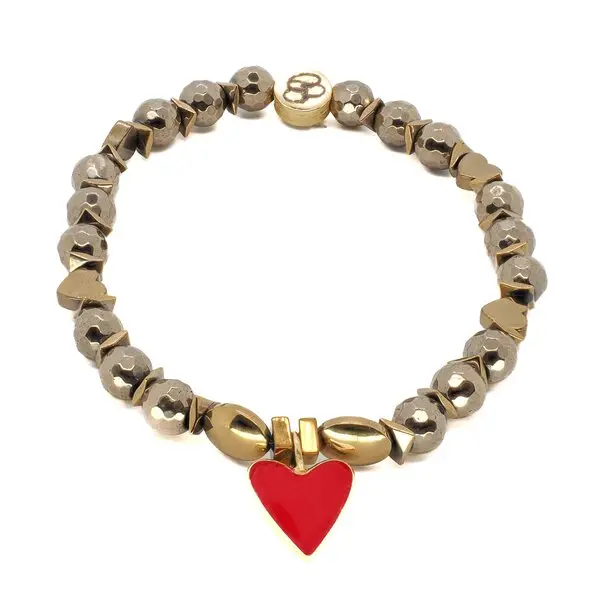 EBRU JEWELRY Beaded Bracelet With Charm - Gold/red