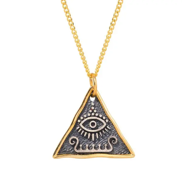 EBRU JEWELRY Spiritual Evil Eye Triangle Pendant Necklace - Gold/silver