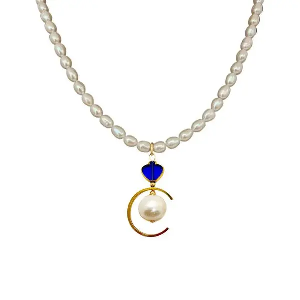 ARACHELI STUDIO Spade Pearl Pendant Necklace - Blue
