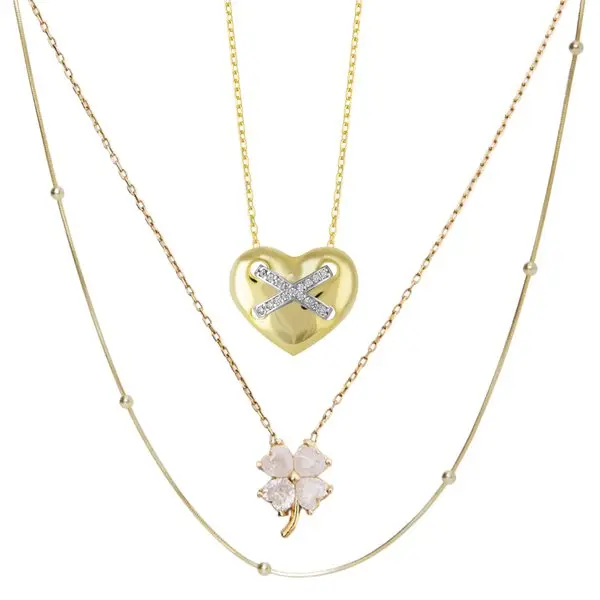 SPERO LONDON Heart X Italian Beaded Clover Sterling Silver Necklace Set - Gold