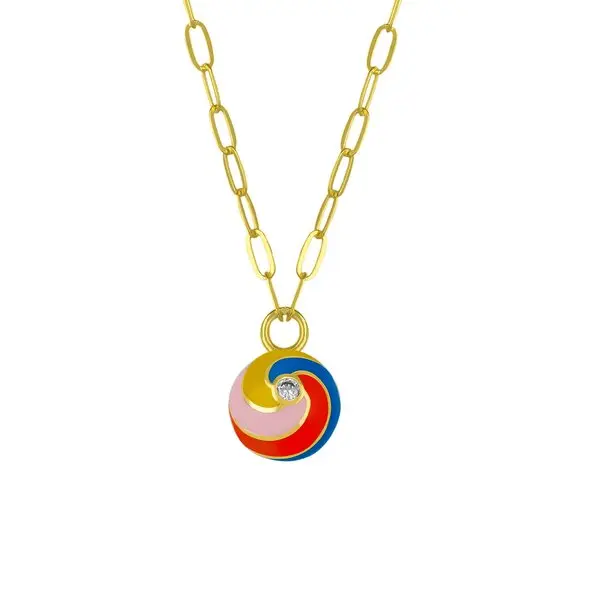 SPERO LONDON Spiral Enamel Sterling Silver Pendant Necklace - Gold