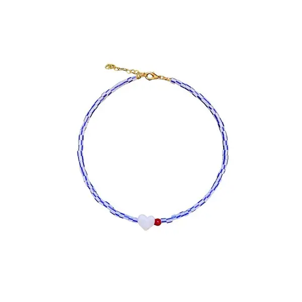 DESERT LOBBY Beaded Necklace With Murano Glass Heart - Blue/white/red