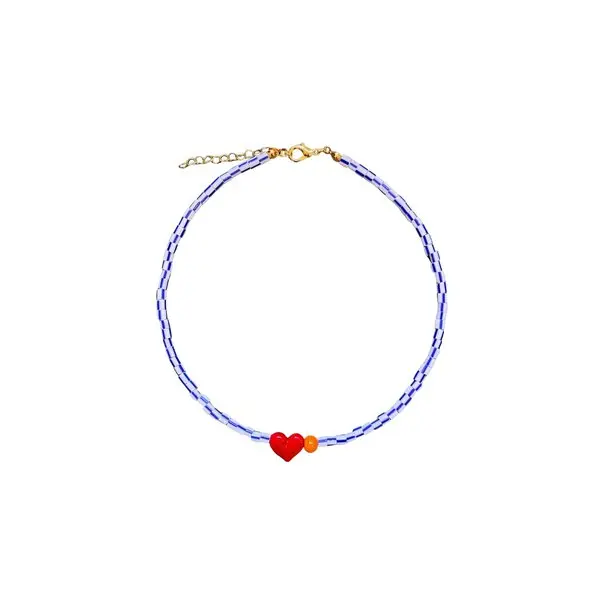 DESERT LOBBY Beaded Necklace With Murano Glass Heart - Blue/white/red
