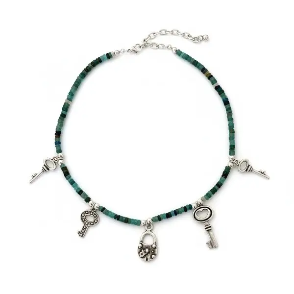 BY VIRGO Silver-plated Brass And Fossilized Wood Necklace - Silver/green