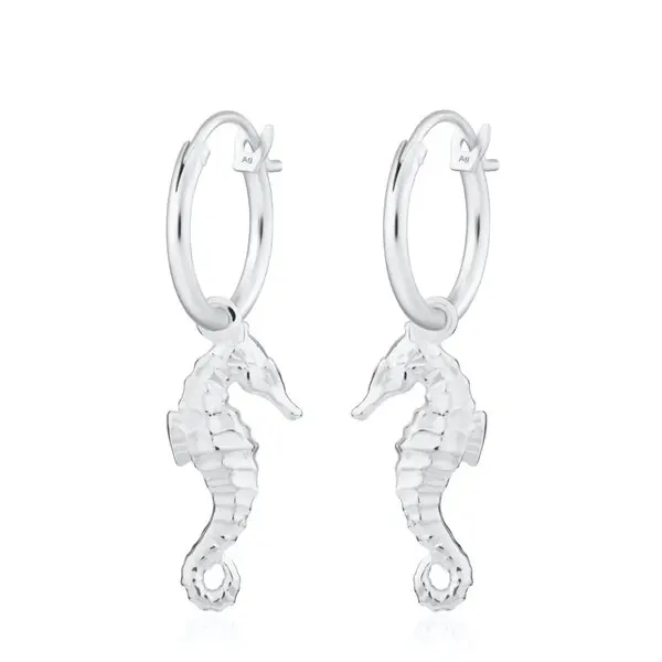 LILY CHARMED Sterling Seahorse Charm Hoop Earrings - Silver