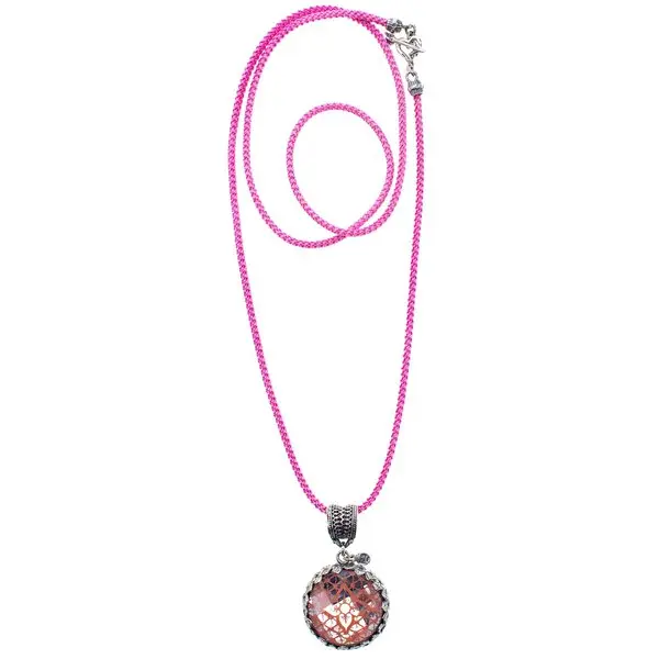 GEM KINGDOM Sterling Silver & Mirrored Glass Necklace - Silver/pink
