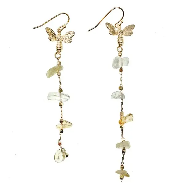 FARRA Citrine Butterfly Charm Elongated Earrings - Orange