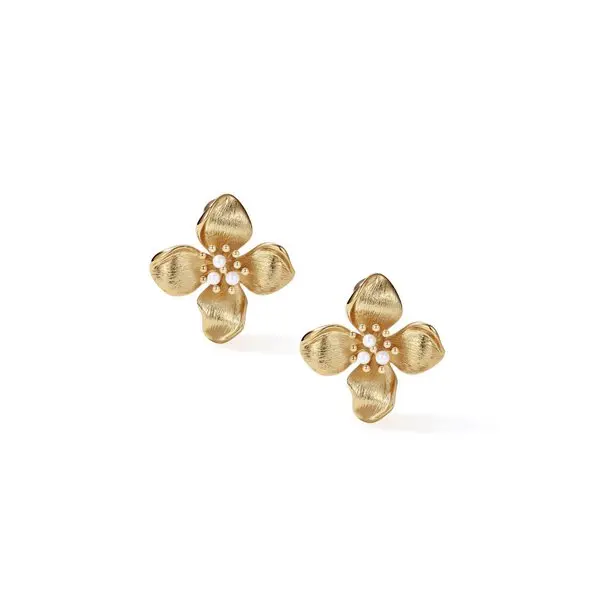 RETRO CHIC Blossom Ear Studs - Gold/white