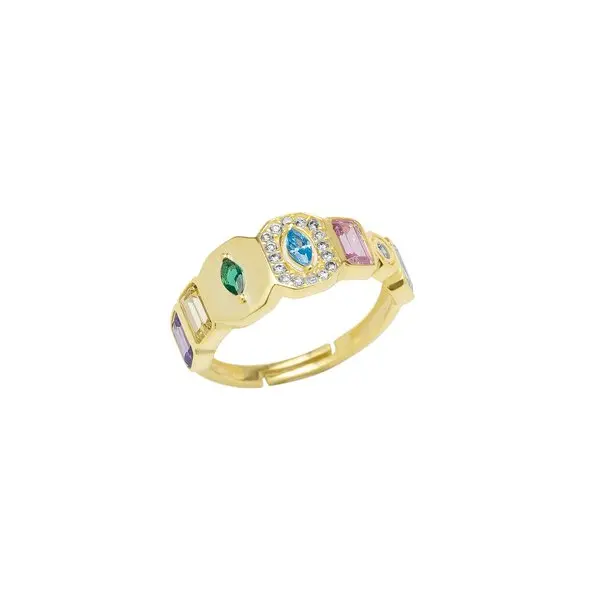 SPERO LONDON Sterling Silver Multicolor Pave Baguette Ring - Gold
