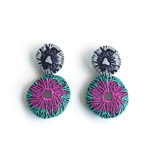NANA WATANABE Coral Egg Embroidered Dangle Earrings - Blue/pink