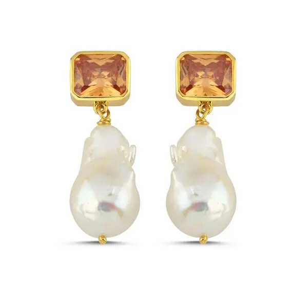 LINYA JEWELLERY Baroque Pearl Dangle Earrings - Brown